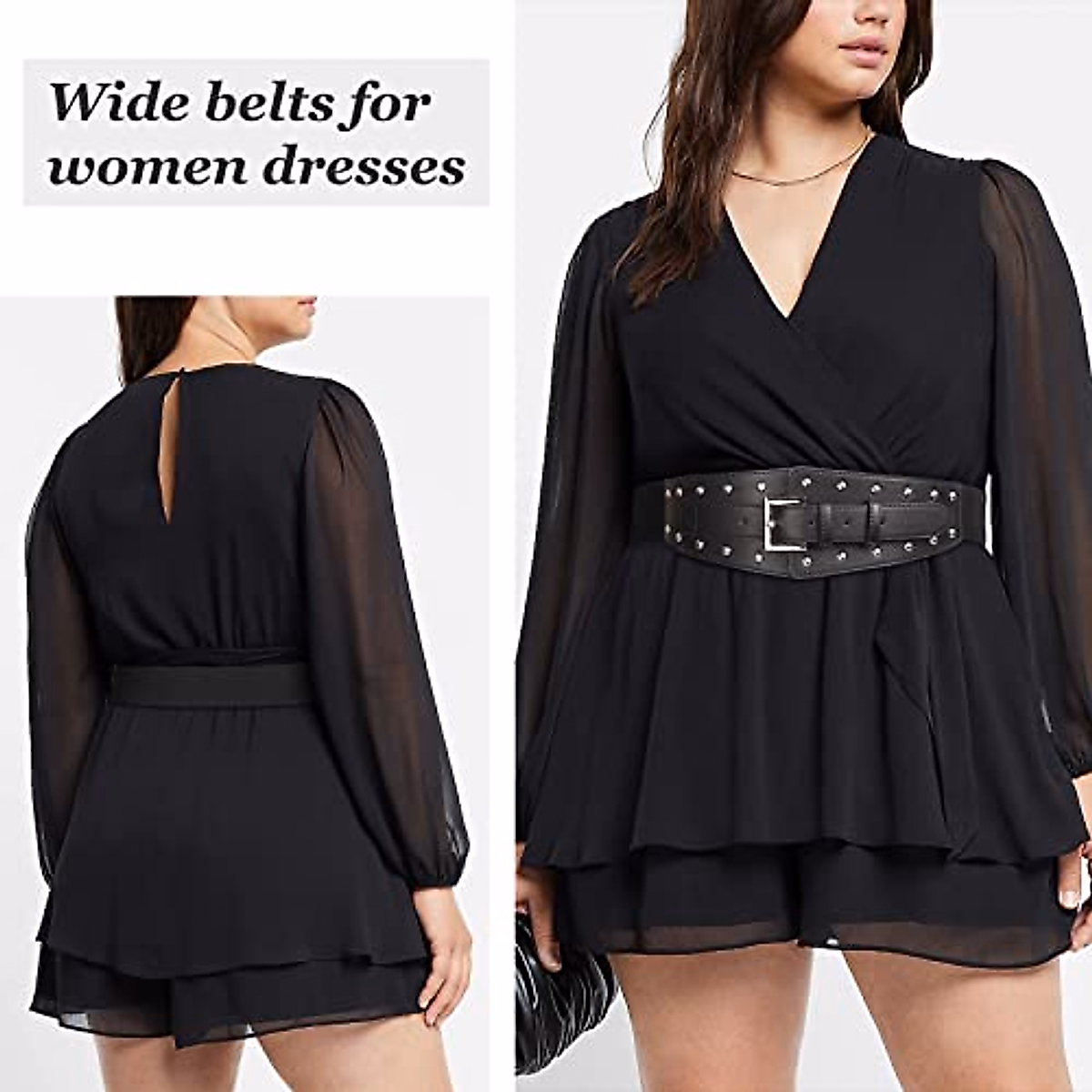 Kajeer Womens Wide Belts for Dresses Vintage Wide Elastic Belts for Women Rivet Cinch Belt with Buckle(M, Black)