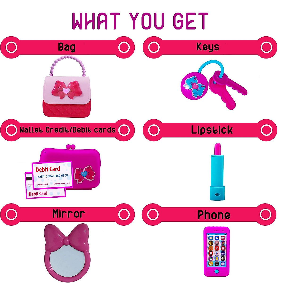 Playkidz Princess My First Purse Set - 8 Pieces Kids Play Purse and Accessories, Pretend Play Toy Set with Cool Girl Accessories, Includes Phone and Bag with Lights and Sound