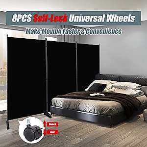 Room Divider Folding Privacy Screens with Wheels, 6FT Tall Divider for Room Separation, 3 Panel Movable Room Partitons and Dividers, Indoor Room Dividers Panel with Non-See Through Fabric for Office
