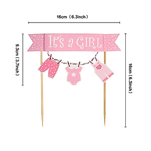 It's a Girl Pink New Born Baby Cake Topper Baby Cloth Cake Topper Flag Cupcake Topper for Girl Birthday Party Decoration Baby Shower Favors