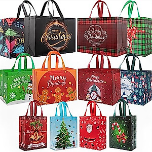 YANGTE Christmas Gift Bags - 20 Pack Assorted Sizes With Handles, Reusable Tote Bags for Holidays