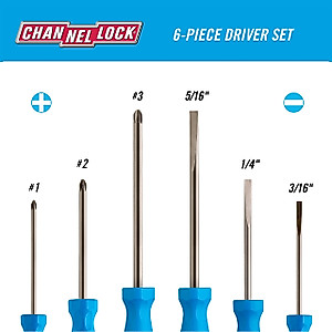 CHANNELLOCK SD-6H 6 Piece Professional Screwdriver Set, Magnetic Tip, Made in USA, Molded Tri-Lobe Grip