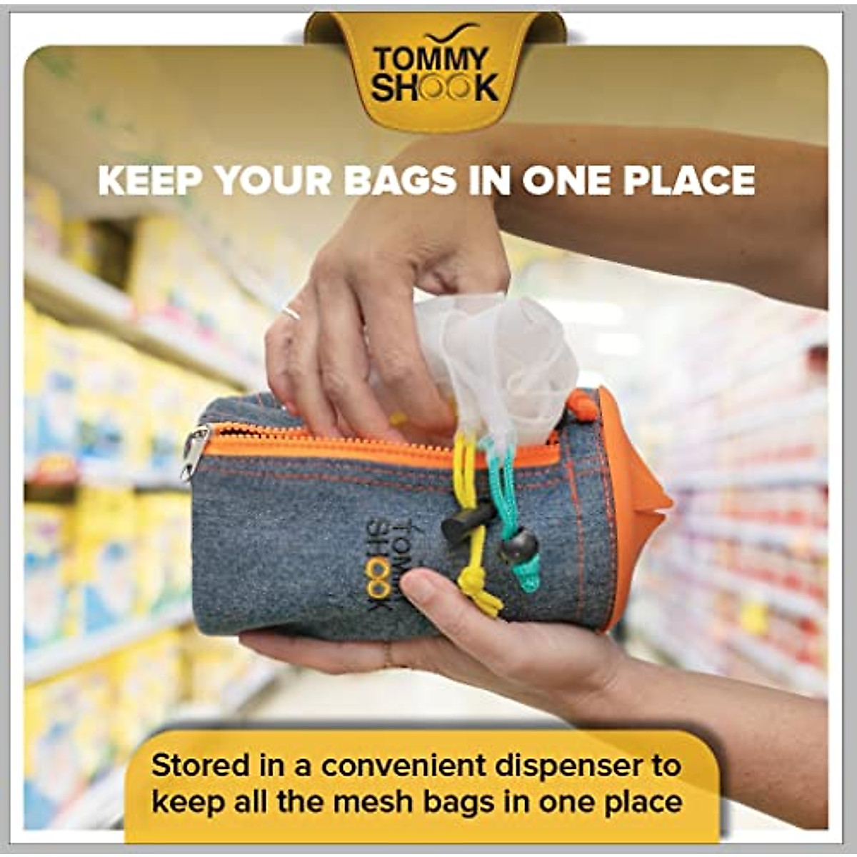 TOMMY SHOOK Reusable Mesh Produce Bags - Storage Bags Dispenser, Reusable Vegetable Produce Bags - Mesh Bags for Vegetables, Vegetable Bags for Refrigerator, Reusable Produce Bags Grocery Washable