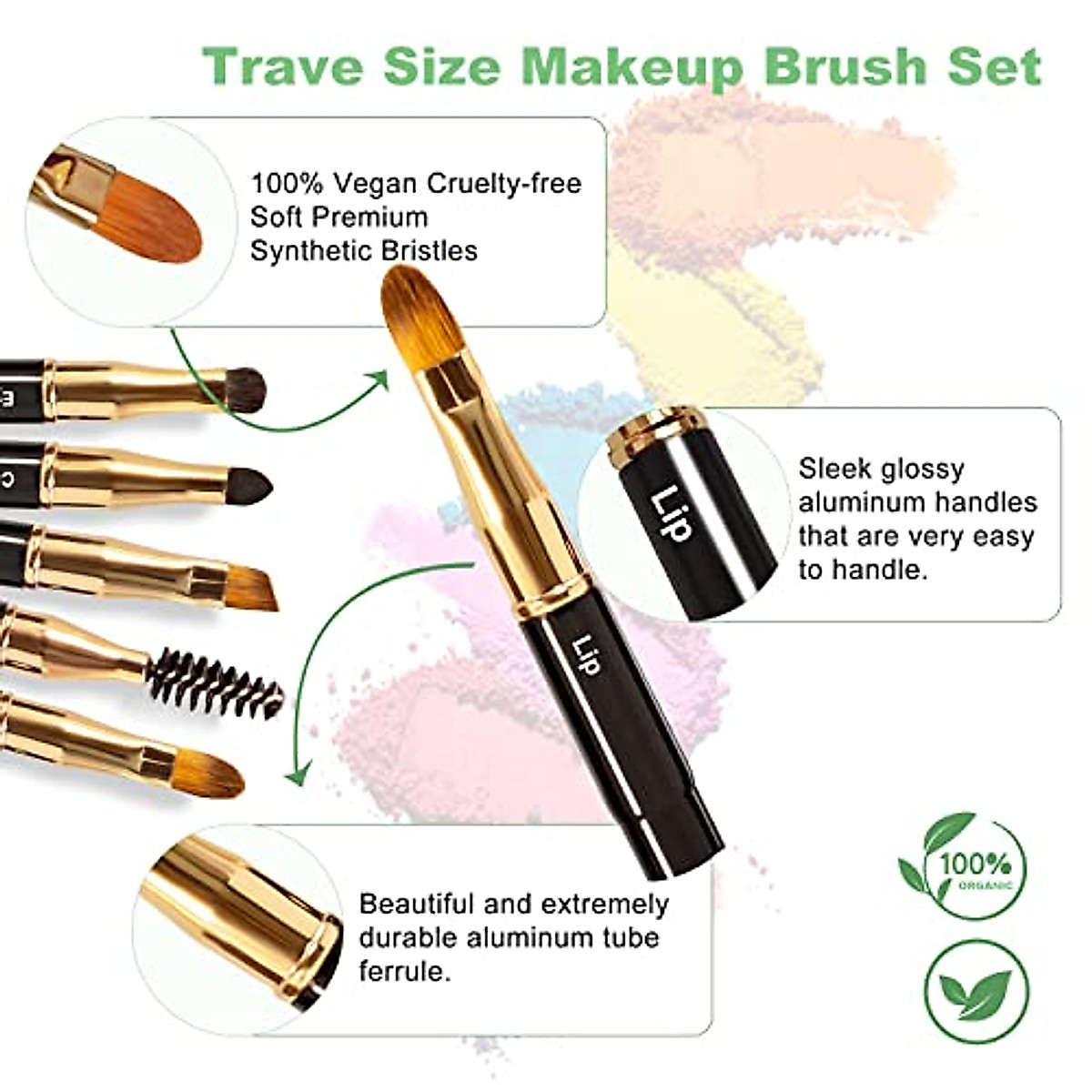 Velony Vacay Eye Makeup Brush Set, Travel Size Makeup Brush Eyebrow Makeup Brushes for Eyeshadow, Concealer, Lashes, Lip, 5 Piece Set