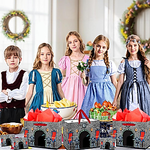 Large Medieval Party Gift Bags Castle Knight Favor Bags with Tissue Paper Card Medieval Castle Princess Knight Wrapping Paper Bags for Boys Girls Birthday Medieval Halloween Party Decorations Supplies