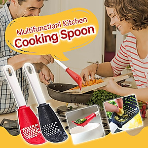 2Pack Multifunctional Kitchen Cooking Spoon, Slotted Spoon for Cooking Strainer Spoon, All in One Garlic Press Grinder Kitchen Spoons for Mashing Draining