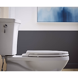 KOHLER 24495-A-0 Border ReadyLatch Elongated Toilet Seat, Quiet-Close Lid and Seat, Grip-Tight Bumpers and Installation Hardware, White