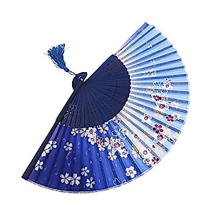 Amajiji® Charming Elegant Modern Woman Handmade Bamboo Silk 8.27" (21cm) Folding Pocket Purse Hand Fan (CZT-08)