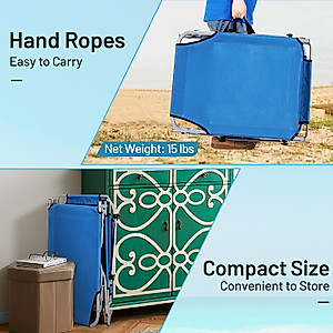 Giantex Outdoor Folding Chaise Lounge, Portable Tanning Chair with 5 Adjustable Positions, 360°Rotatable Canopy Shade, Side Pocket, Patio Lounge Chair for Beach, Lawn Sunbathing Chair (1, Navy)