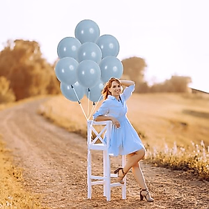 Jobkoo Blue Balloons, 12 Inch 30 Pcs Pale Aqua Blue Balloon Muted Dusty Blue Latex Balloons Matte Retro Powder Light Blue Helium Balloons for Birthday Boho Baby Shower Bachelorette Party Decorations