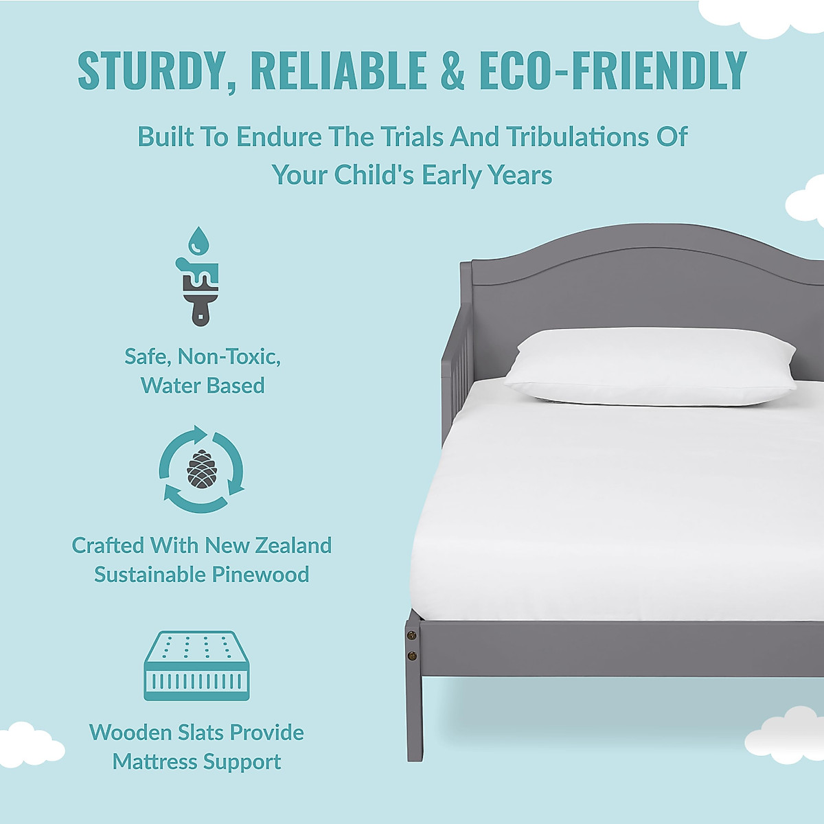 Dream On Me Sydney Toddler Bed in Steel Grey, Greenguard Gold Certified