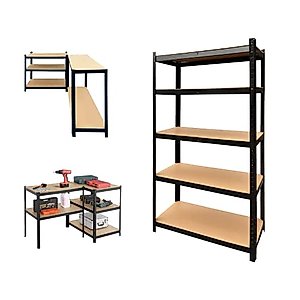 Metal Storage Shelves Adjustable Shelves ,Steel Garage Utility Rack Heavy Duty Display Stand for Home/Office/Garage,Bolt-Free Assembly,5-Tier,175KG Capacity/Per Tier,195cm x 100cm x 50cm