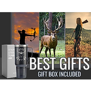 Onebttl Hunting Gifts for Men, Funny Hunting Gifts for Hunter, 40oz Stainless Steel Insulated Tumbler with Handle, Lid & Straw for Hunting Dad, Husband, Black - Life is Better When I am Hunting