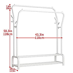 YAYI Garment Rack Clothes Rack Freestanding Hanger Double Rails Bedroom Clothing Rack With 2-Tier Lower Storage Shelf,White