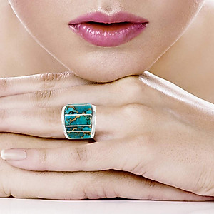 Wide Statement Ring in Sterling Silver Ring with Genuine Turquoise (SELECT color) (Teal/Matrix Turquoise, 7)