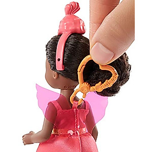 Barbie Club Chelsea Dress-Up Doll, 6-in Brunette in Flamingo Costume, with Pet Kitten and Accessories, Gift for 3 to 7 Year Olds