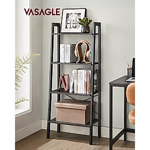VASAGLE Ladder Shelf, 4-Tier Bookshelf, Storage Rack, Bookcase with Steel Frame, for Living Room, Home Office, Kitchen, Bedroom, Industrial Style, Charcoal Gray and Black ULLS044B04