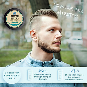 Smooth Viking Hair Clay for Men - Strong Hold, Clay Pomade, Hair Paste, Styling Clay with Matte Finish, Made in USA, 2oz