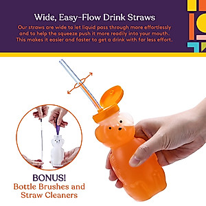 Special Supplies Honey Bear Straw Cup For Baby, 3 Straws, Squeezable Therapy and Special Needs Assistive Drink Container, Spill Proof and Leak Resistant Lid