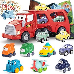SQZUWIT Toddler Toys Car for 1 2 3+ Year Old Boys - 11 in 1 Music and Lighting Carrier Trucks - Age Kids 4-6 Toys 12-18 Months Christmas Party Birthday Baby Gift Toddler Toys Age 1-2