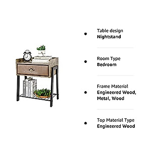 X-cosrack Rustic Nightstand with Drawer, Brown Small Nightstand Bedside Table for Bedroom, Bed Side Table/Night Stand for Living Room, 20.47 x 14.37 x 24 Inch