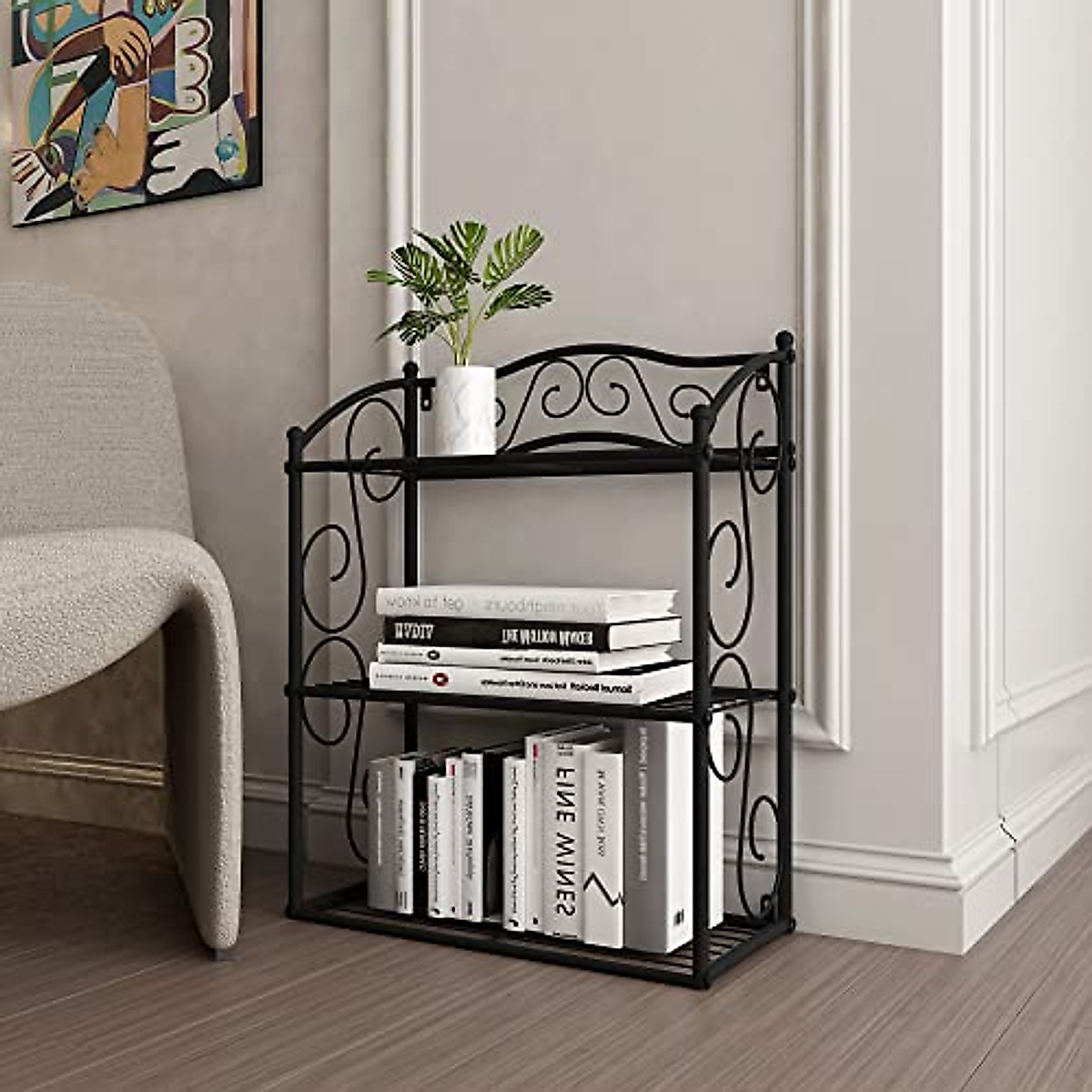 YADOOLIFE Metal Wire Wall Shelf Unit, 3-Tier Wall Mounted Floating Shelves with Liners, Hanging/Standing Storage Shelving Rack for Pantry Bathroom Office Home Organization (Black)