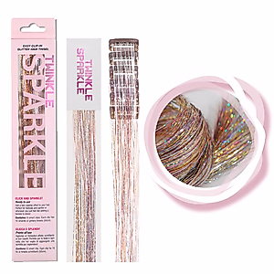 6 Pcs Clip in Hair Tinsle Kit, 19.6 Inch Heat Resistant Glitter Tinsel Hair Extension Clips, Fairy Hair Sparkle Strands Festival Gift Party Dazzle Hair Accessories for Women Girls Kids (GALAXY)