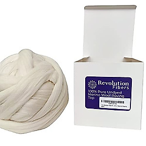 Revolution Fibers Merino Wool Roving 1 lb (16 Ounces) for Spinning | Soft Chunky Jumbo Yarn for Arm Knitting Blanket |100% Natural Undyed (Off-White) Wool Yarn, Felting Core, Carded Stuffing