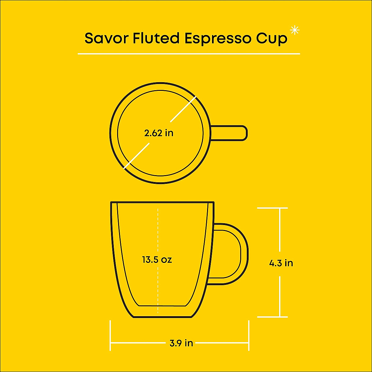 JoyJolt Fluted Glass Coffee Mugs, Double Wall Coffee Mugs. 13.5oz Clear Coffee Mug Set of 2. Latte Glasses, Glass Cappuccino Mugs, Clear Glass Coffee Mug. Ribbed Mugs