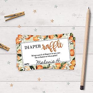 Canopy Street Little Cutie Diaper Raffle Tickets for Baby Shower/Clementine Sprinkle Or Gender Reveal Party Game / 50 Adorable Fruit 3.5” x 2” Diaper Drawing Cards