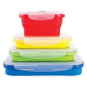 Kitchen + Home Thin Bins Collapsible Containers – Set of 4 Rectangle Silicone Food Storage Containers – BPA Free, Microwave, Dishwasher and Freezer Safe