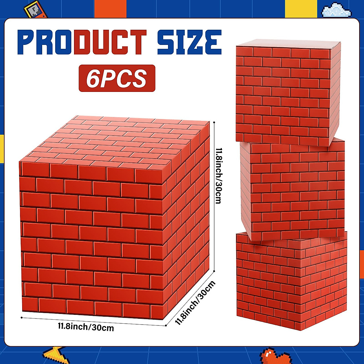 6 Pcs Brick Block Boxes 11.8 Inch, Halloween Trunk or Treat Decorations, Party Favor Box, Mystery Boxes, Props Boxes for Game Party Decorations Birthday Party Supplies