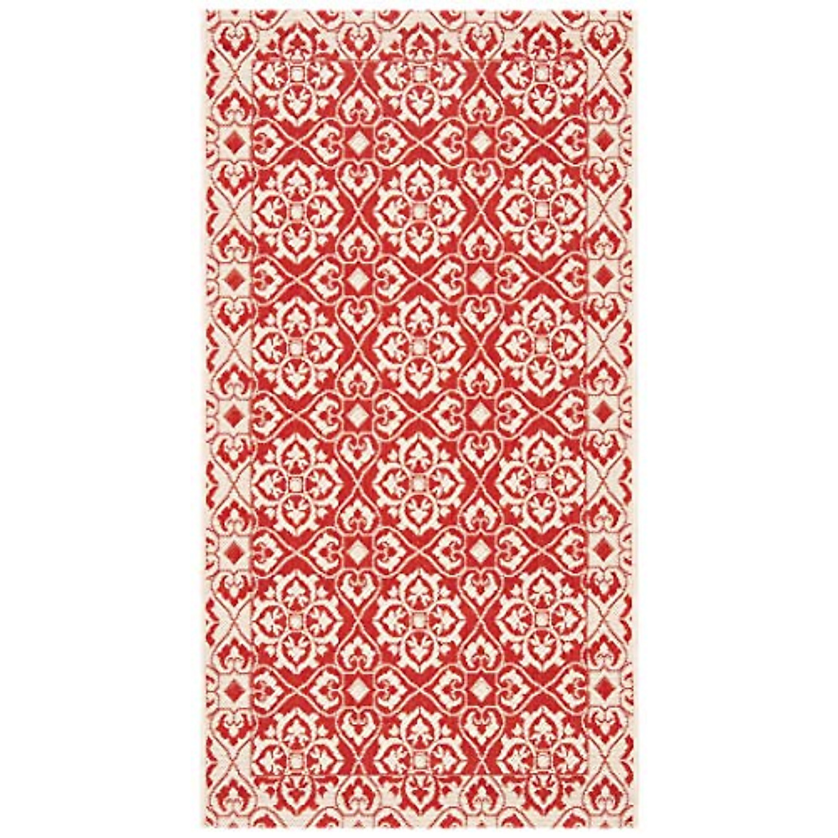 SAFAVIEH Courtyard Collection 2'7" x 5' Red/Cream CY6550 Indoor/ Outdoor Waterproof Easy Cleaning Patio Backyard Mudroom Area Rug
