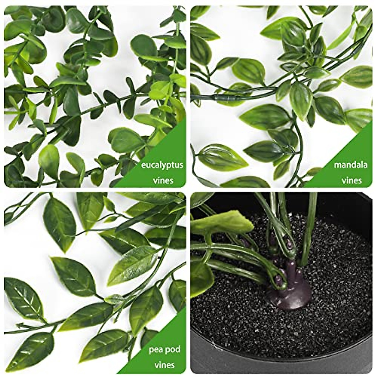 WXBOOM 3 Pack Artificial Hanging Plants Fake Potted Greenery Eucalyptus ,Faux Mandala Vine in Pot for Home Room Indoor Outdoor Shelf Decor