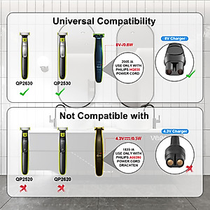 for Philips HQ850 Power Cord for Oneblade QP2630 QP2530 Shaver, Replacement Charger 8V / 0.8W, Compatible with Philips Razor Norelco All-in-One Grooming Trimmer Charging Cable Adapter