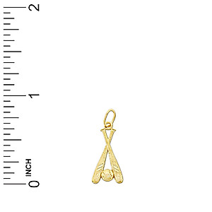 Charm America - Gold Small Baseball Softball Bat and Ball Charm - 10 Karat Solid Gold