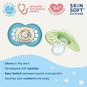 MAM Original Day & Night Baby Pacifier, Nipple Shape Helps Promote Healthy Oral Development, Glows in The Dark, 3 Pack, 6-16 Months, Boy,3 Count (Pack of 1)