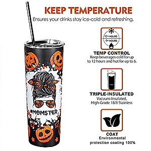 Ceovfoi Halloween Pumpkin Tumbler with Lid and Straw,Gothe 20oz Skinny Tumbler Coffee Travel Mug Cups Halloween Decor