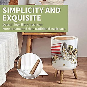Small Trash Can with Lid Popcorn in paper bucket Full cup for snacks in movie theater fast Garbage Bin Round Waste Bin Press Cover Dog Proof Wastebasket for Kitchen Bathroom Living Room 1.8 Gallon