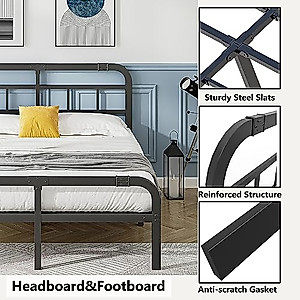 Artimorany Full Bed Frame with Headboard and Footboard, 14 Inch High, 3500 Pounds Heavy Duty Metal Slats Support for Mattress, No Box Spring Needed, Noise-Free, Black