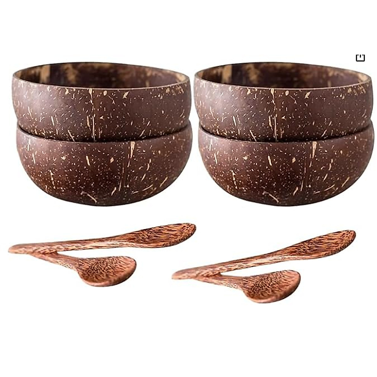 HVT Global Coconut Bowls and Spoons set of 4-100% Natural, Organic, Eco-Friendly Coconut Bowls and Spoons Made in Ben Tre, Vietnam (Set of 4 coconut bowls and 4 spoons)
