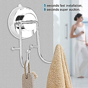 Vacuum Suction Double Bath Hook Stainless Steel Wall Mounted Towel and Key Hook Rail Rack Double Prong Robe Hook for Kitchen Bathroom