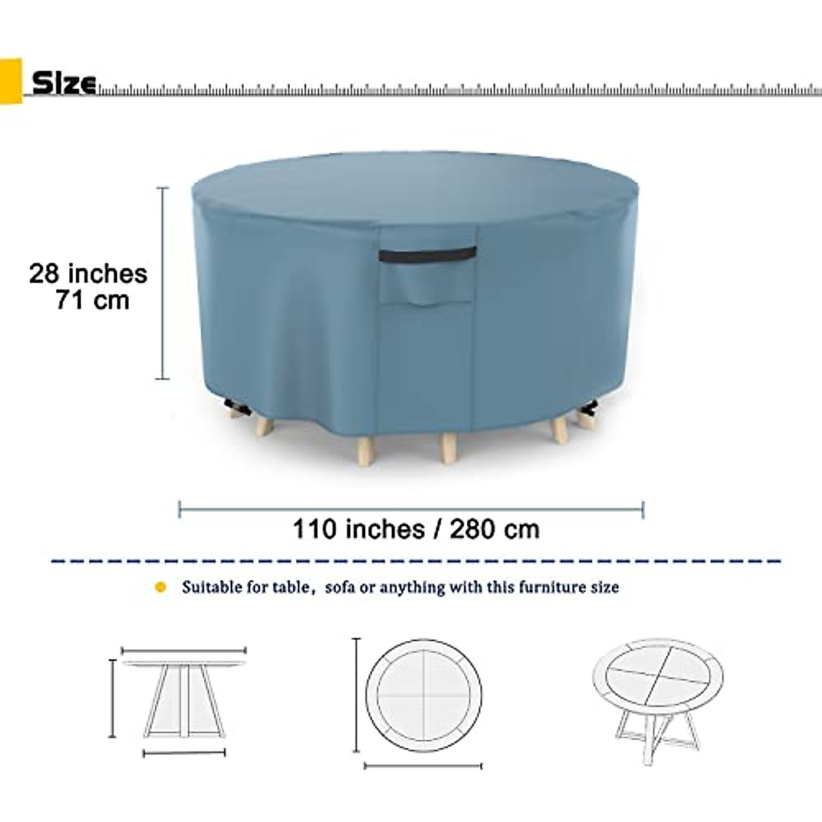 MUTUSHI Round Patio Furniture Covers Waterproof, 110" Dia x 28" H, Outdoor Furniture Cover, Heavy Duty Patio Covers for Table and Chairs, Round Outdoor Dining Set Cover -Twilight Blue