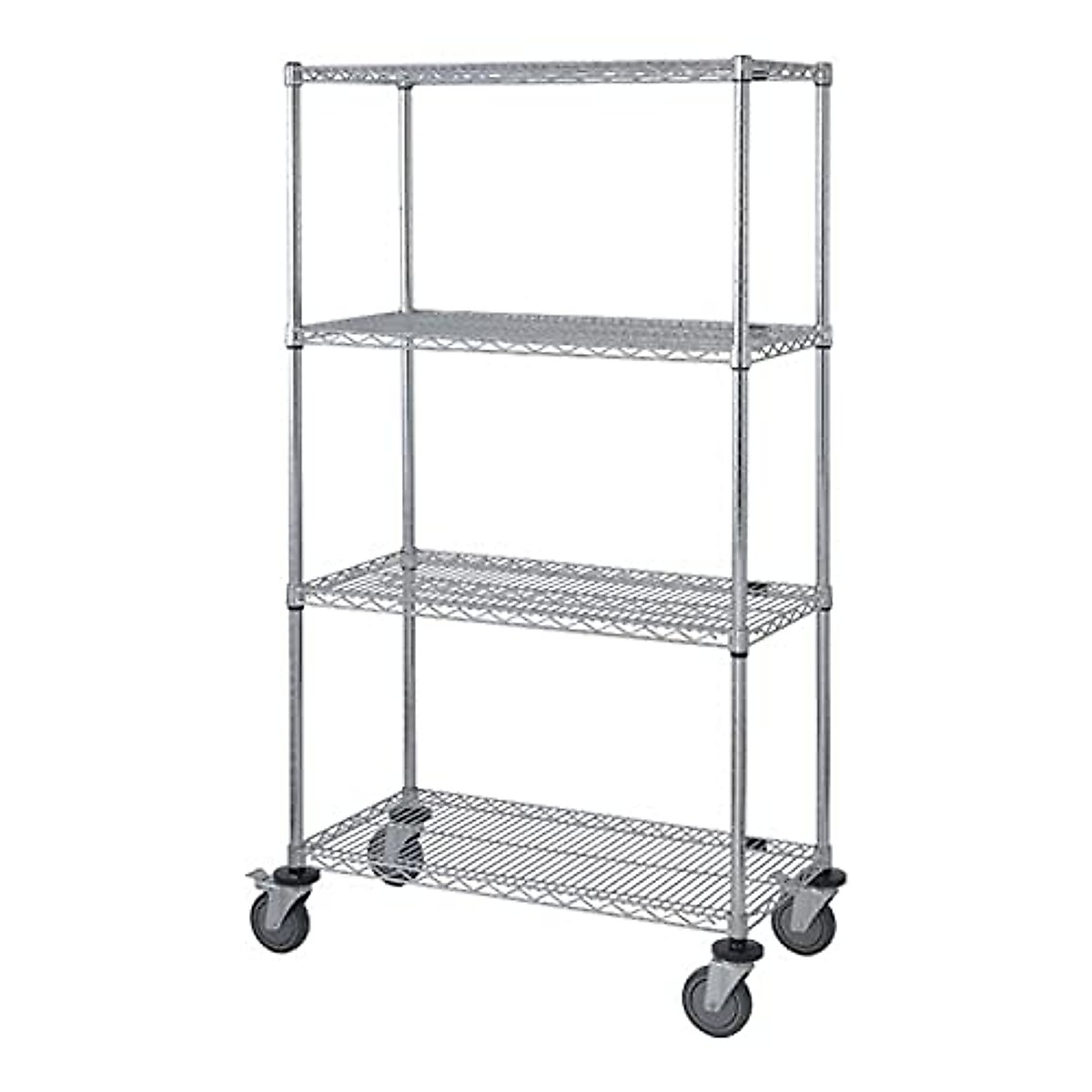 Quantum Storage Systems M2448C46 4-Tier Wire Shelving Mobile Cart with 5" Stem Casters, 4 Wire Shelves, Chrome Finish, 69" Height x 48" Width x 24" Depth