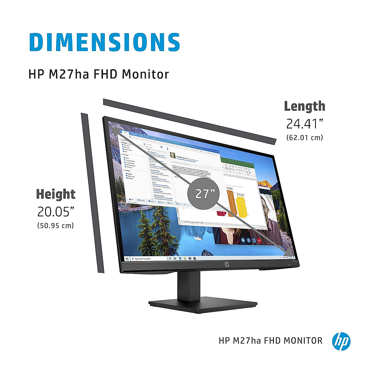 HP M27ha Full HD Monitor (1920 x 1080p) IPS Panel Built-in Audio VESA Compatible 27-inch Monitor Designed for Comfortable Viewing with Height and Pivot Adjustment - (22H94AA#ABA) (Renewed)