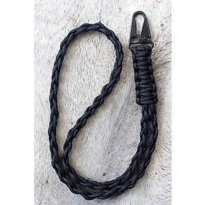 Military Grade Heavy Duty Paracord Lanyard Necklace Keychain Whistles Wrist Strap Parachute Rope Badge Cellphone Waterproof Holder Metal HK Clip Hook Outdoor Survival Men (Black)