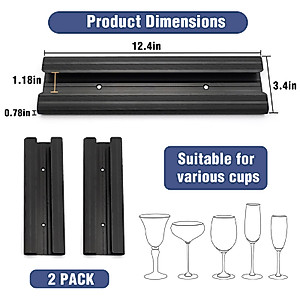 Vaisoeny Wine Glass Rack，2 Pack Aluminum Wine Glass holder, Under Cabinet Wine Glass Holder, Wine Glass Holder Under Shelf for Kitchen and Bar, Black