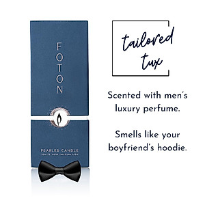 Foton Pearled Candle 18 Oz - Tailored Tux Masculine Men's Perfume Scented Non Toxic Luxury Long Lasting Powder Pearl Candles up to 120 Hours - Refillable Candle Sand with 30 Wicks for Candle Making