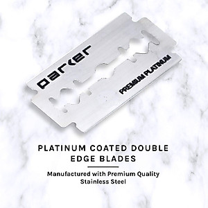 Parker, 96R Graphite Gray Long Handle Butterfly Open Double Edge Safety Razor for Men, 5 Parker Premium Platinum Double Edge Razor Blades Included