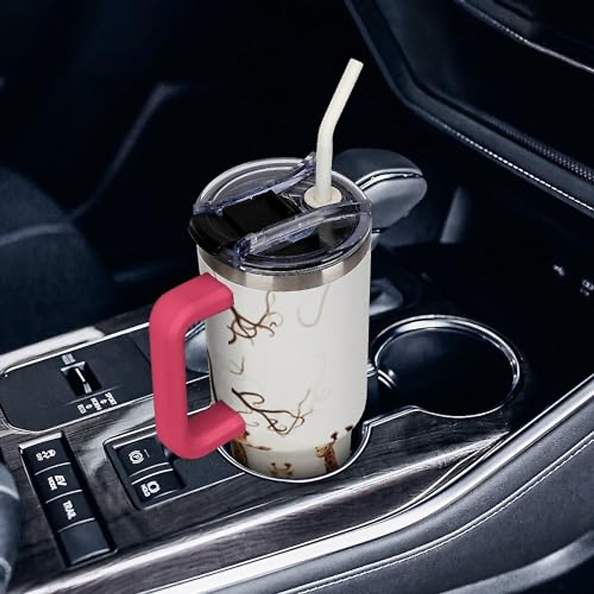 40 Oz Vacuum Tumbler with Light Rose Red Handle Leakproof Insulated Tumbler Cute Cartoon Funny Giraffes Stainless Steel Travel Mug with Lid And Straw Coffee Cup Cute Water Bottles Cup Holder Friendly